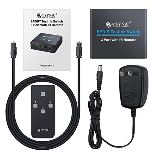 eSynic 3 Port Toslink Switch Digital Optical Audio Switcher 3X1 with IR ...