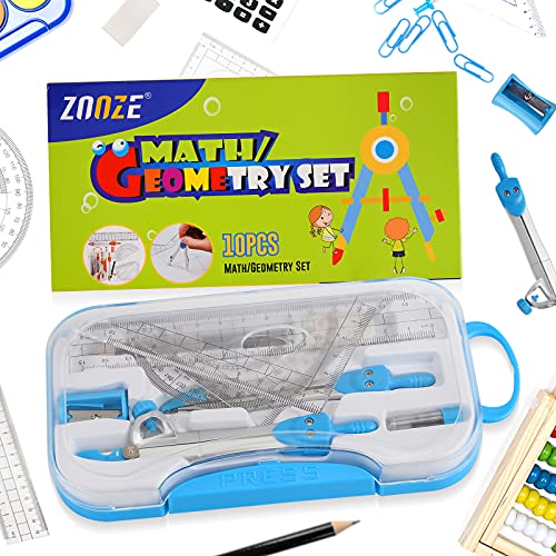 Geometry Kit, ZOOZE 10-Piece Math Tool Kit with Compasses, Protractor ...