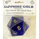 Amazon.com: Transparent Sapphire with Gold Numbers 20 Sided Dice 55mm ...