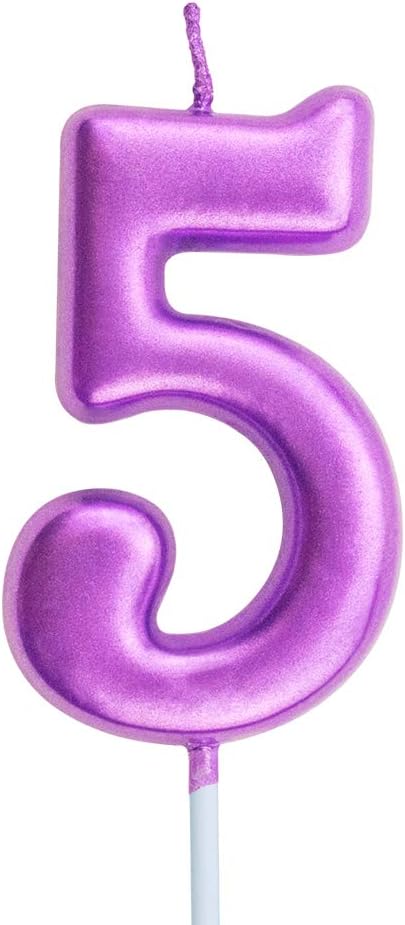 Amazon.com: XNOVA 5th Birthday Candle Five Years Purple Happy Birthday ...