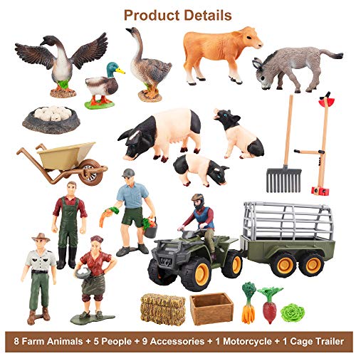 Toymany 54PCS Big Farm Animals Figurines Toy with Barn House Motorcycle ...