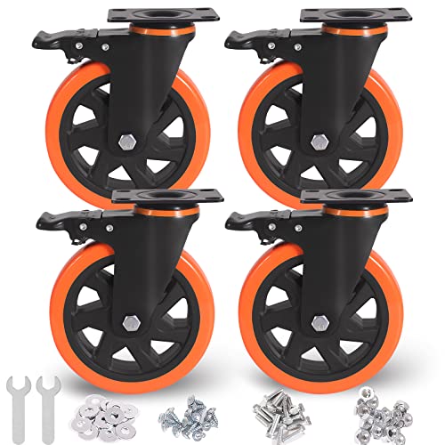 6 Inch Caster Wheels 3000 Lbs, Heavy Duty Casters Set of 4 with Brake ...