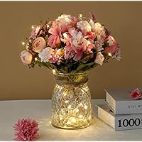 Amazon.com: Artificial LED Pink Rose Flowers with Glass Vase and Remote ...