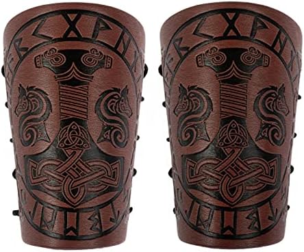 HiiFeuer Viking Arm Bracer Embossed Fenrir Mjolnir Faux Leather Arm ...