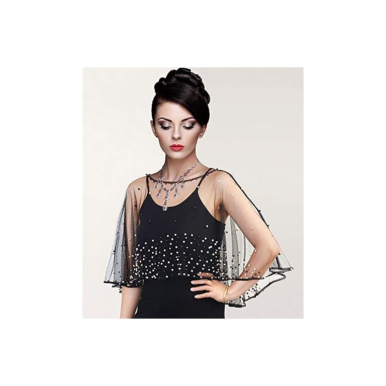 L'VOW Womens Pearl Beaded 1920s Flapper Shawl Wrap Mesh Gatsby Evening ...