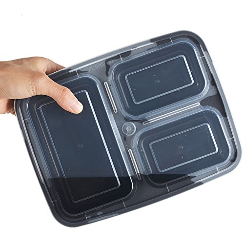 NutriBox [20 Pack 3 Compartment Meal Prep Container with Lids, Durable ...