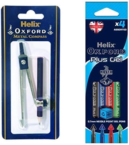 Helix Oxford Compass and Pencil & Helix Oxford Plus Gel Pens (4 Pack of ...
