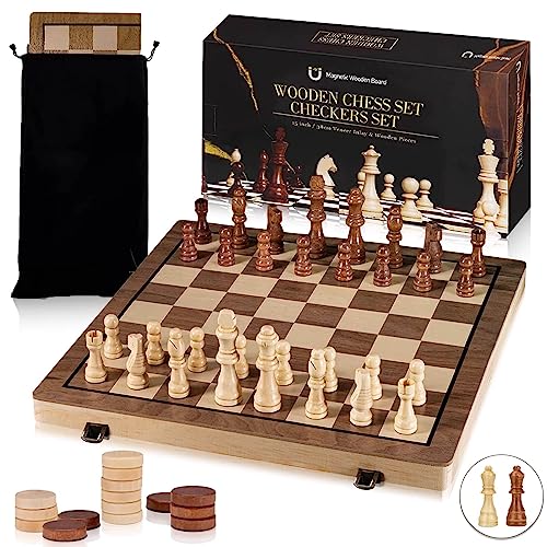 Mua Chess Sets- Magnetic Wooden Chess & Checkers Sets Board Game,15 ...