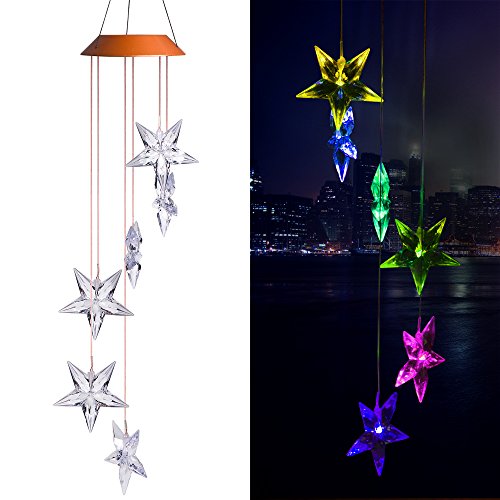 CXFF LED Solar Stars Wind Chimes Outdoor - Waterproof LED Changing ...