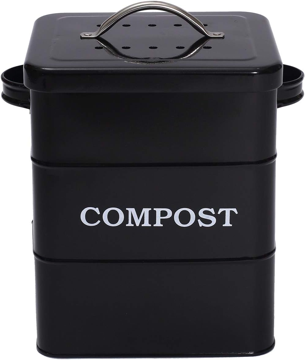 Xbopetda Stainless Steel Compost Bin for Kitchen Countertop,1 Gallon ...