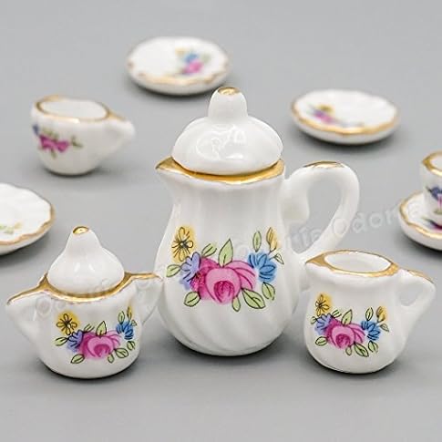 1:12 Miniature Porcelain Tea Cup Set - 15 pcs - Alice-in-Wonderland.net ...