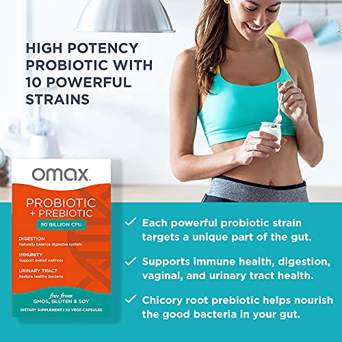 Omax 3 Boxes Probiotic + Prebiotic Supplement Pills, 50 Billion CFU, 10 ...