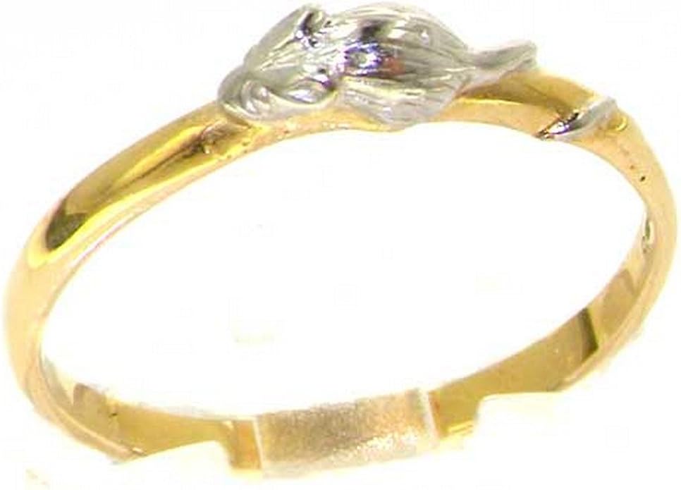 Dainty 9ct Yellow Gold Womens Mouse Ring with Rodium Plating of Mouse ...