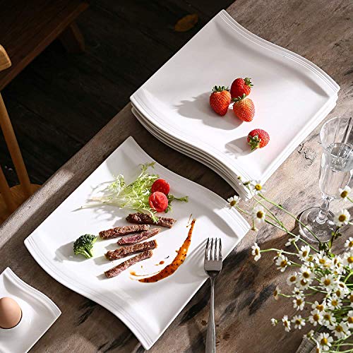 MALACASA Square Dinner Plates,10.25inch Porcelain White Dinner Set of 6 ...