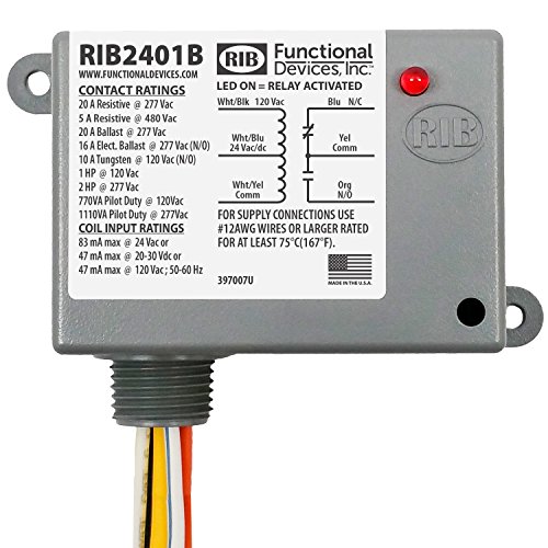Functional Devices RIB2401B Power Relay, 20 Amp SPDT, 24 Vac/dc/120 Vac ...