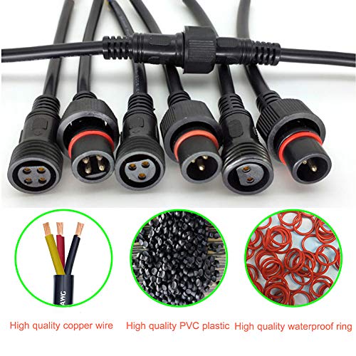 YETOR Waterproof Connector 3wire, 16AWG Male Female Plug LED Connector ...