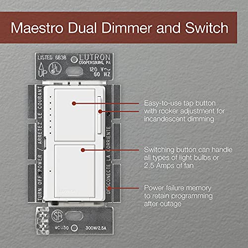 Lutron Maestro Dual Digital Dimmer and Switch, Only for Incandescent and Halogen Bulbs, 300-Watt ...