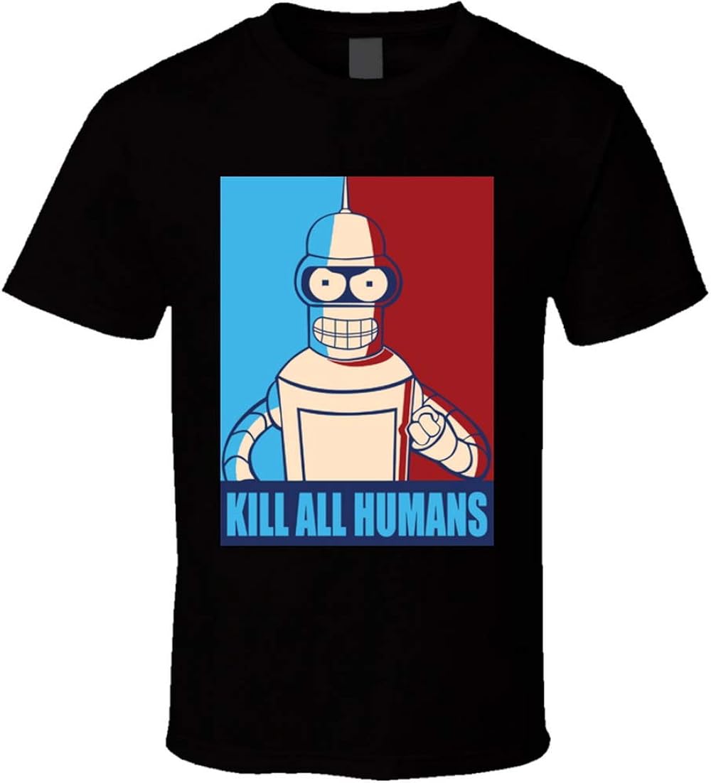 Futurama Bender Kill All Humans Funny Retro Animated TV Show T Shirt ...