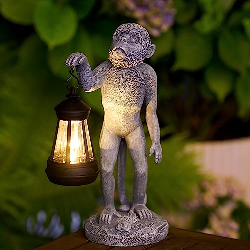Qeeman Monkey with Solar Lantern Statues: Weather Proof Resin ...