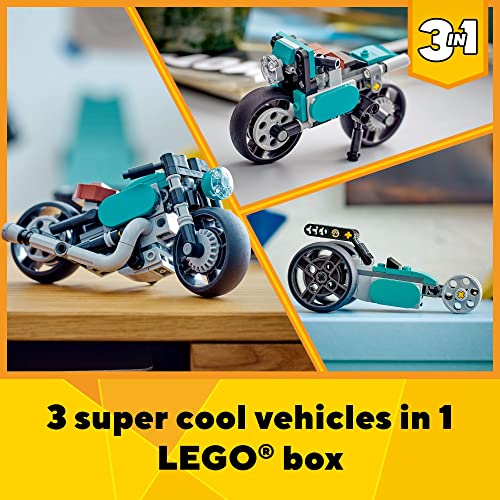 LEGO Creator 3 in 1 Vintage Motorcycle Set, Transforms from Classic ...