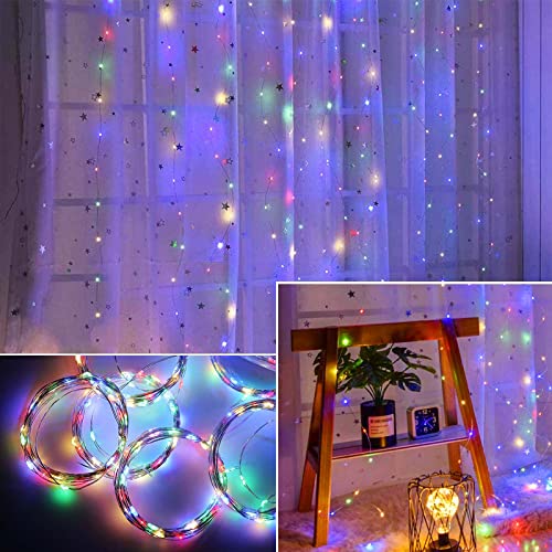 Pooqla Curtain Lights 300 LED, 8 Lighting Modes Multicolor Window ...