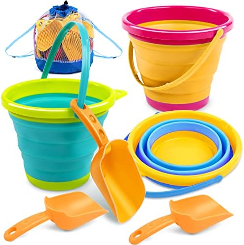 JOYIN 3 Packs Foldable Pail Bucket with Shovels & Mesh Bag, Collapsible ...