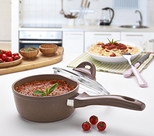 Granite Sauce Pan with Tempered Glass Lid | Non-Stick | Scratch ...
