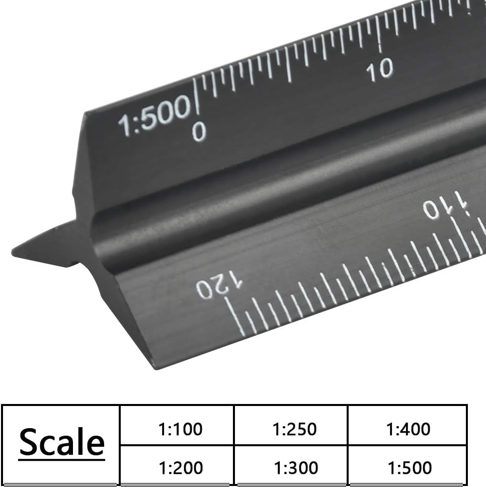 2Pcs Metal Scale Ruler Aluminium Triangular Ruler, 32cm Drafting Ruler ...