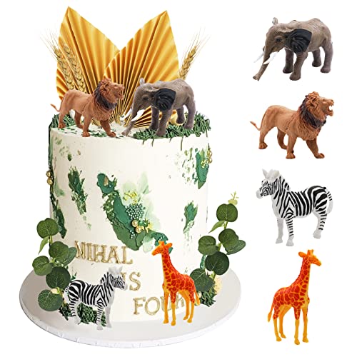 Lukinuo 20pcs Realistic Safari Jungle Animal Cake Topper Gold Palm ...