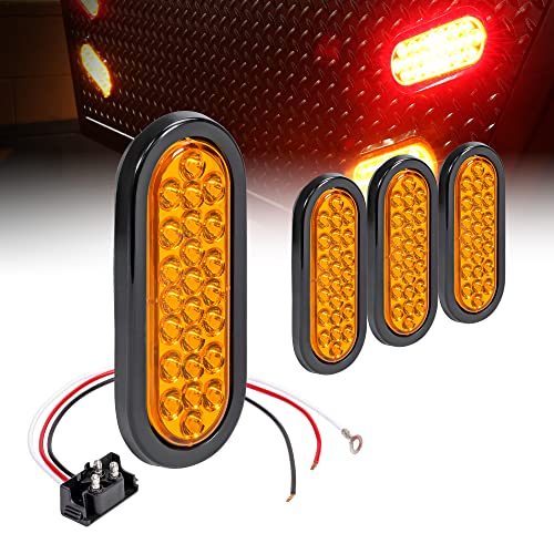 4pc 6" Amber Oval LED Trailer Tail Light Kit [DOT FMVSS 108] [SAE STIP ...