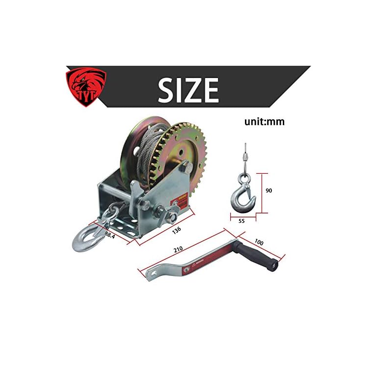 TYT 1600lb Boat Trailer Winch, Heavy Duty Hand Winch with 8M(ft) Steel ...