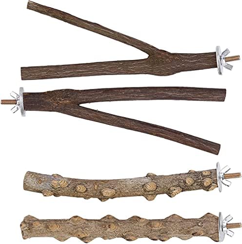 KASTWAVE Natural Wood Bird Perch Stand, Hanging Multi Branch Perch for ...