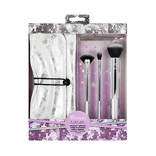 Real Techniques Shimmer and Glimmer Face + Brow Essential Tool Set, Set ...