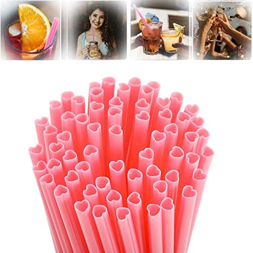 ELECDON Heart-Shaped Pink Straws Disposable Drinking Cute Straw ...