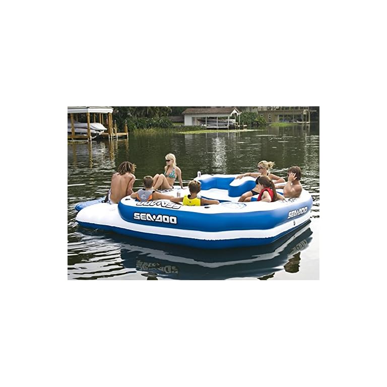 Sea-Doo 8 Person Inflatable Mega Island Lake Float w/ 4 Speaker Music ...