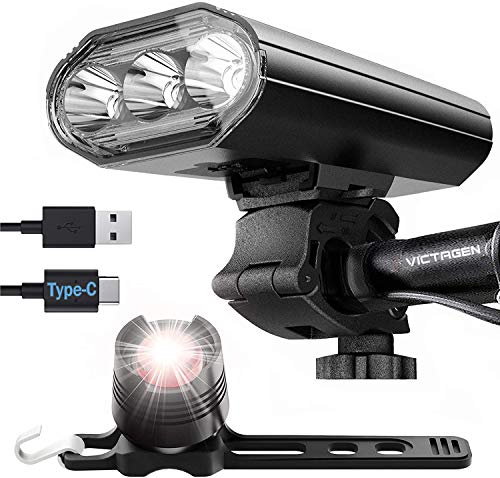 Bike Lights Front Back Rechargeable: 2022 VICTAGEN Upgrade Super Bright Bike Headlight USB, 3 ...