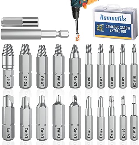 22 Pieces Damaged Screw Extractor Kit Stripped Screw Extractor Set DIY ...