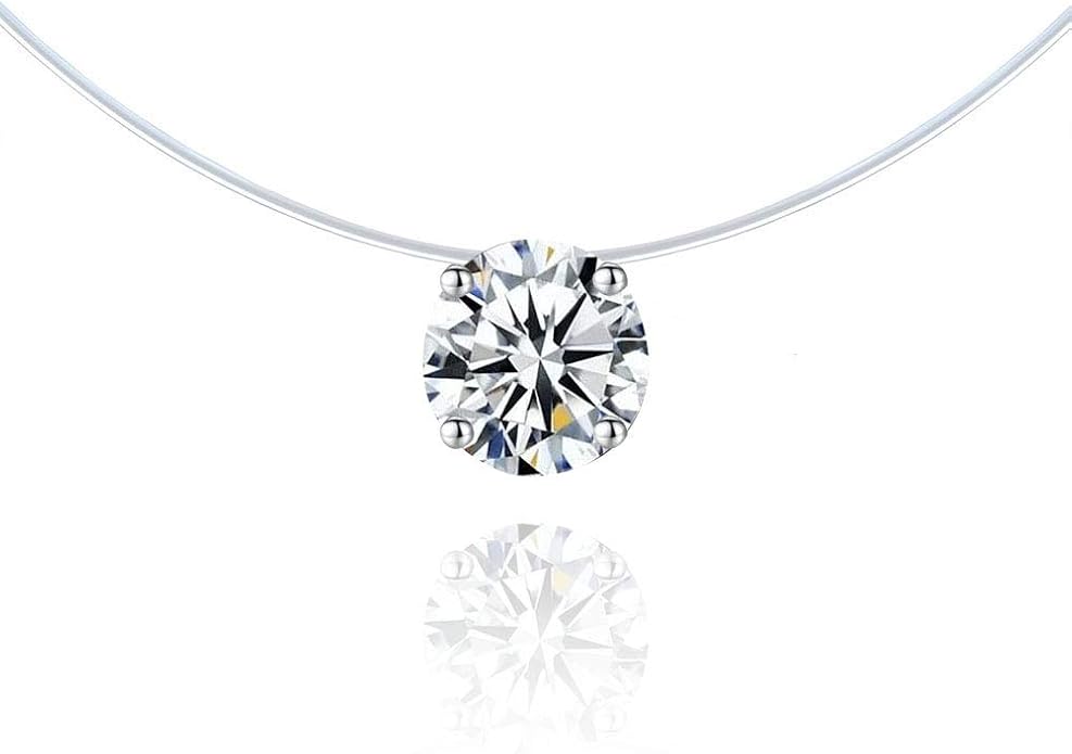 TAILLE AU CHOIX - Collier Invisible Fil Nylon - Solitaire Brillant 6 mm ...