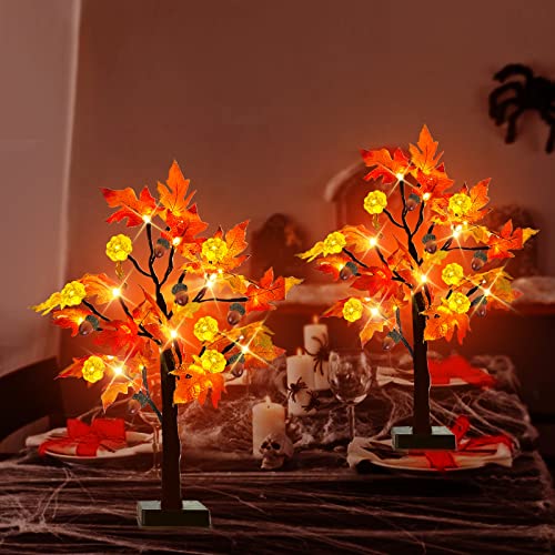 [ 2 Pack & Timer ] TURNMEON 24 Inch Fall Lighted Maple Tree ...