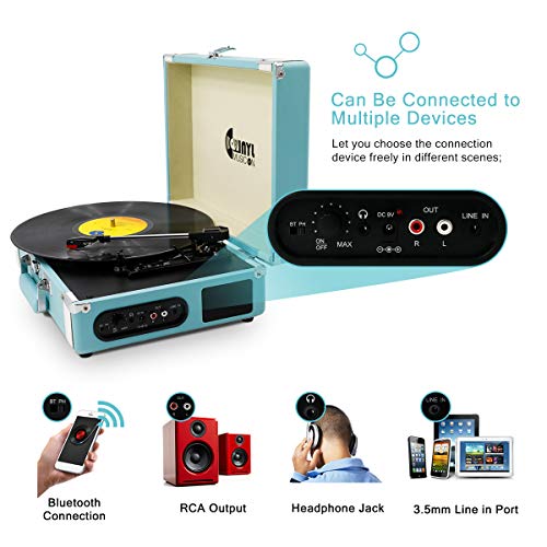 Portable Bluetooth Turntable with Stereo Speakers,3 Speed Vinyl Record ...