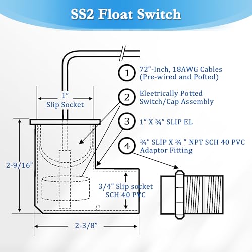 Feekoon SS2 Float Switch L Shape For Easy Installation, AC Float Switch ...