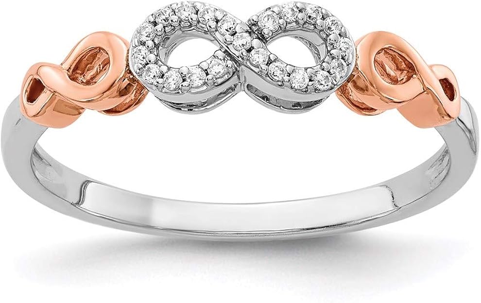 14ct Rose Gold Diamond Infinity Symbol Ring with White Rhodium Plated ...