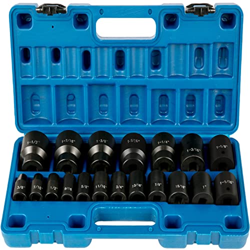 VEVOR Impact Drive Socket Set 1/2 Inches 19 Piece Impact Sockets SAE ...