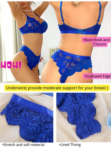 Kaei&Shi Sexy Lingerie for Women,Two Piece Lace Lingerie Set,Underwire Bra and Panty Set Plus ...