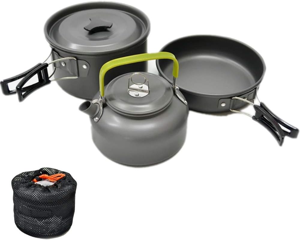 JZK Camp Cookware 2-3 People Set, Pan Pot Teapot Lightweight Outdoor ...