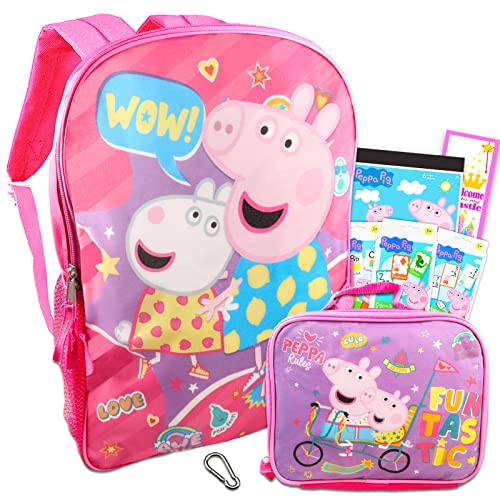Peppa Pig Backpack and Lunch Box for Kids - 6 Pc Bundle with 16" Peppa ...