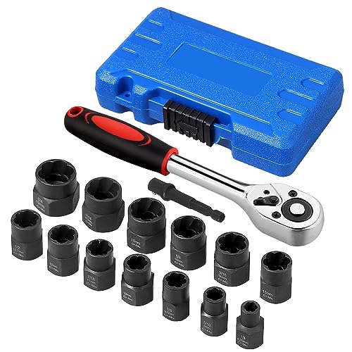 VORXEON 13Pcs 3/8" Bolt Extractor Socket Set with Ratchet Wrench and ...
