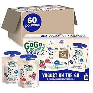 Amazon.com: GoGo squeeZ yogurtZ Variety Pack,Berry, Blueberry, 3 oz (60 ...