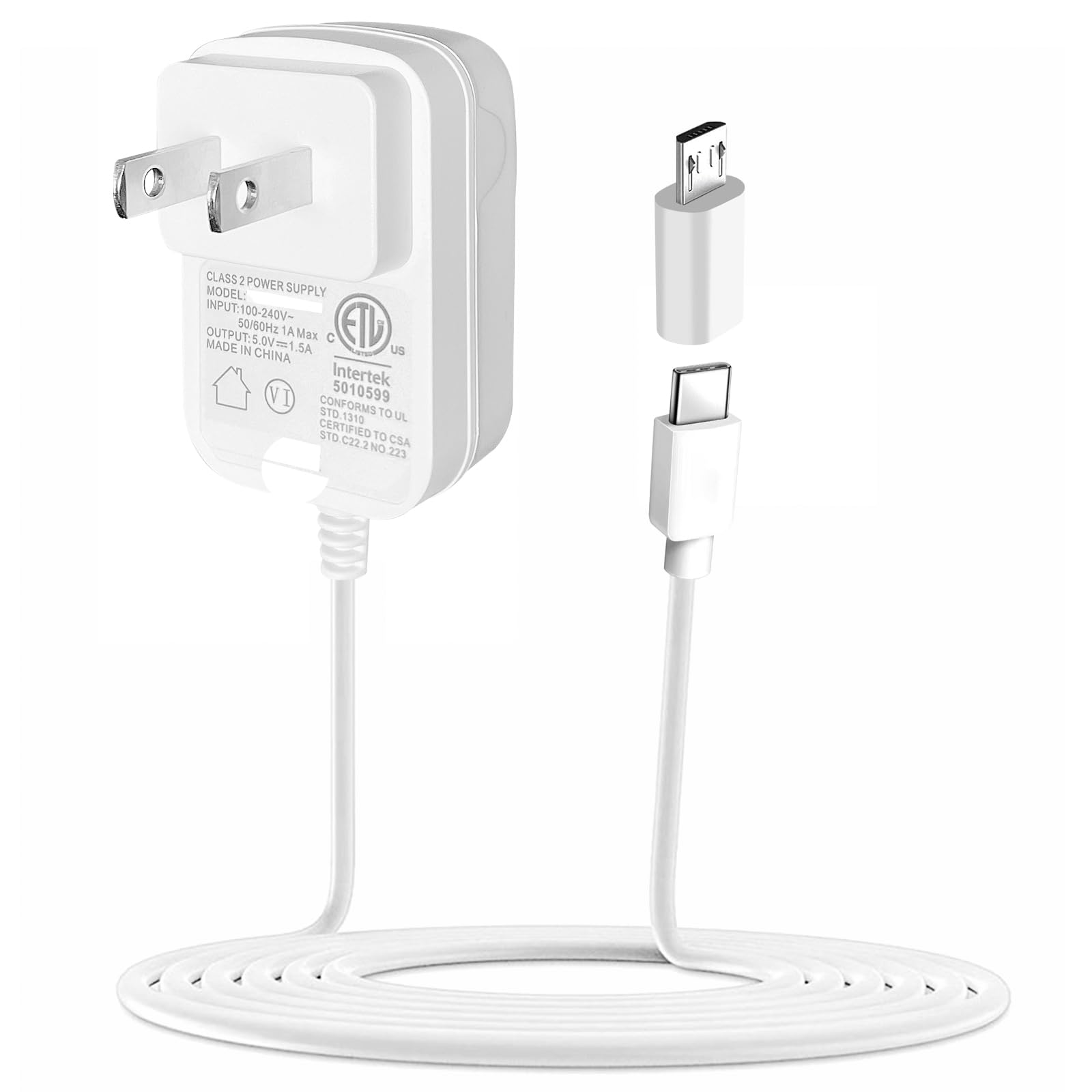 TKDY 5V 1.5A DC Power Supply ETL Listed, 5Vdc Charger with USB Type C ...