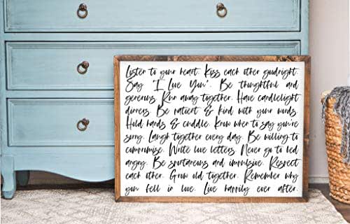Amazon.com: Love Rules Farmhouse Bedroom Decor Pine Wood Framed Canvas ...